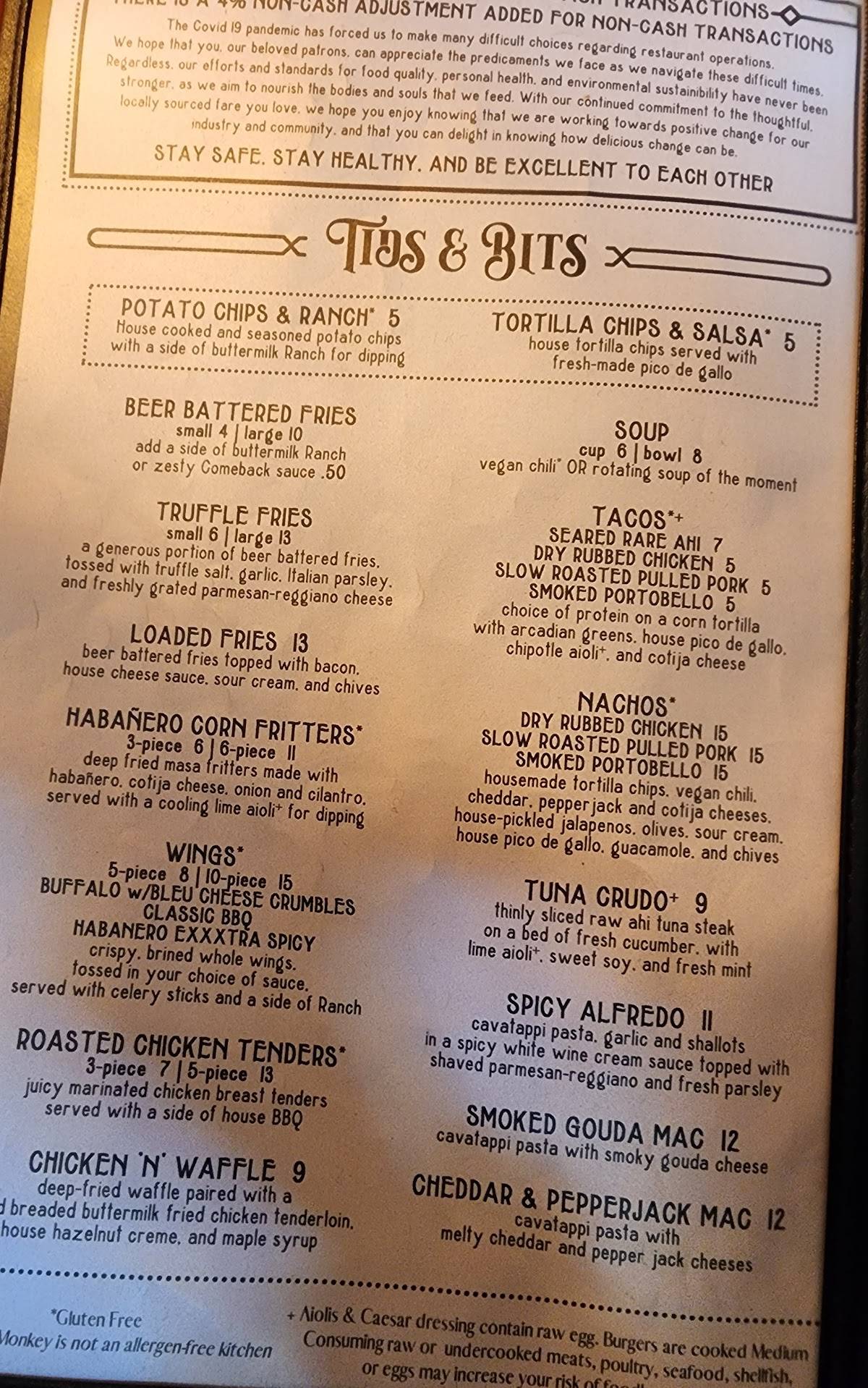 Menu at The Brass Monkey pub & bar, Corvallis