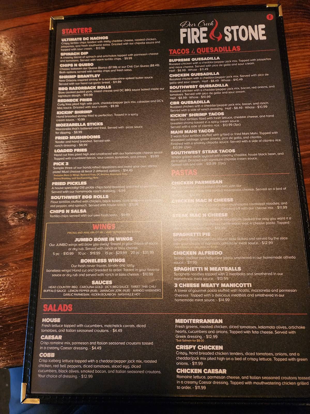 Menu at Deer Creek Fire & Stone pub & bar, Cabot