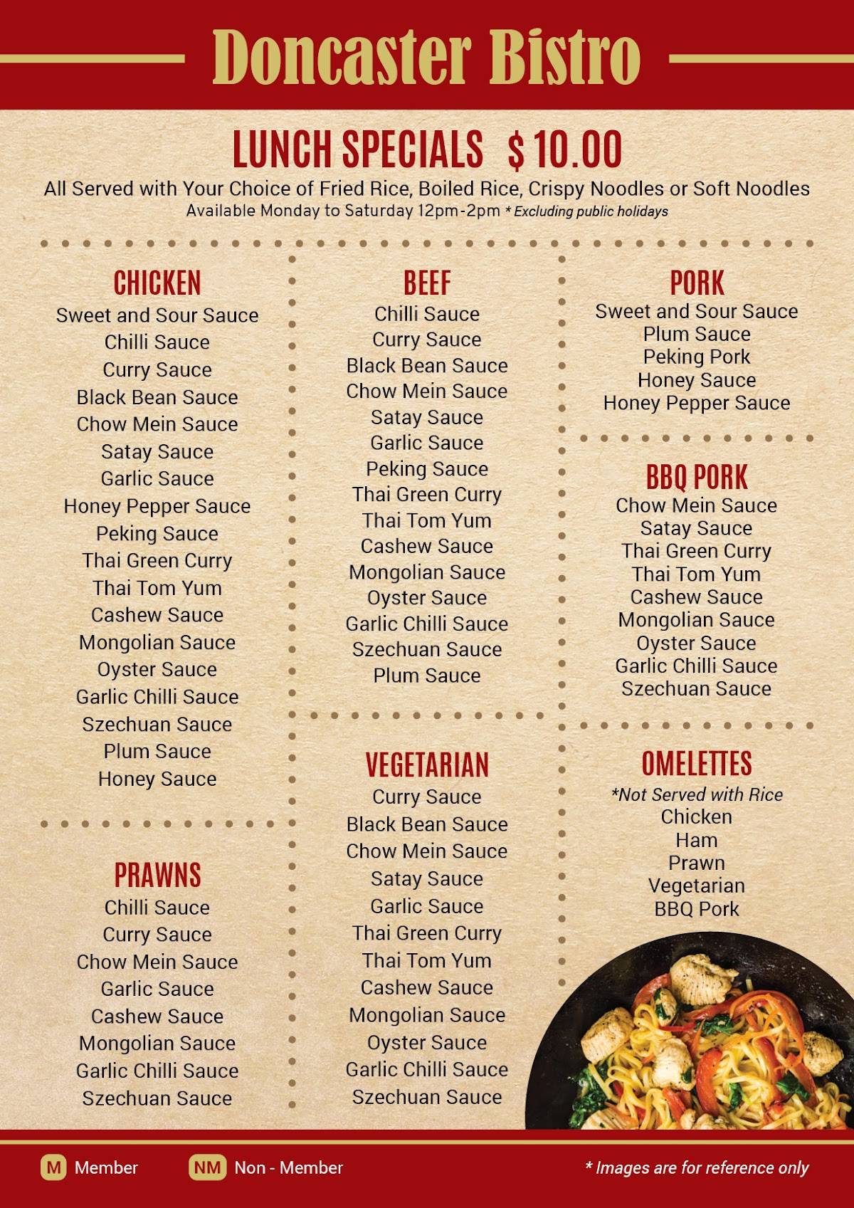 Menu at Doncaster Bistro restaurant, Scone