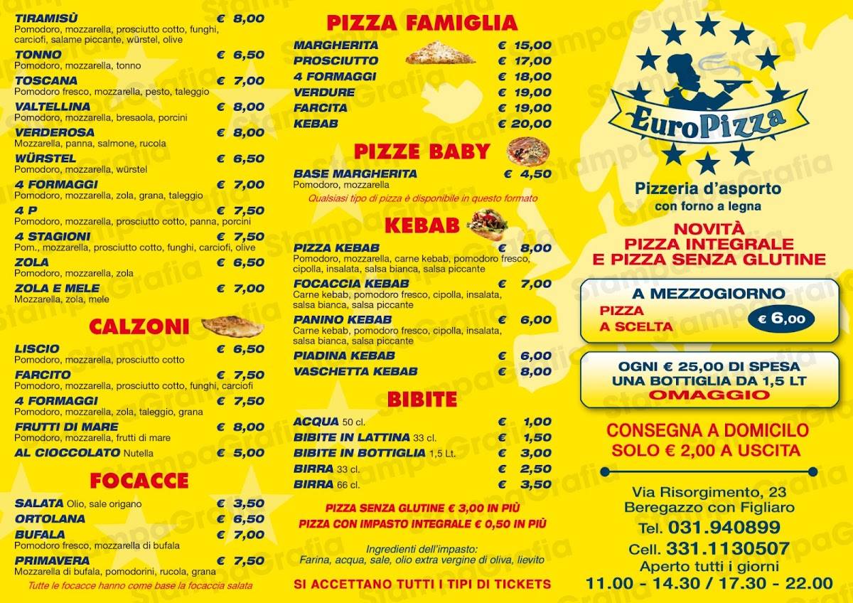 Menu da Europizza ristorante, Figliaro