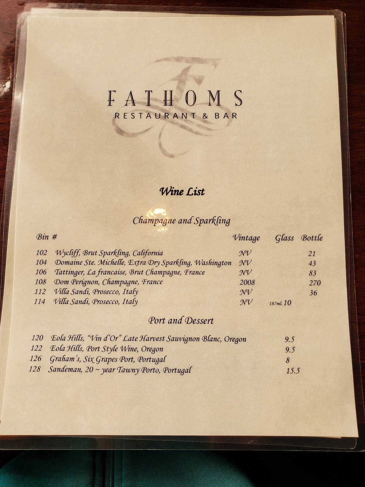 Menu at Fathoms Penthouse Restaurant & Bar, Lincoln City, SE Hwy 101