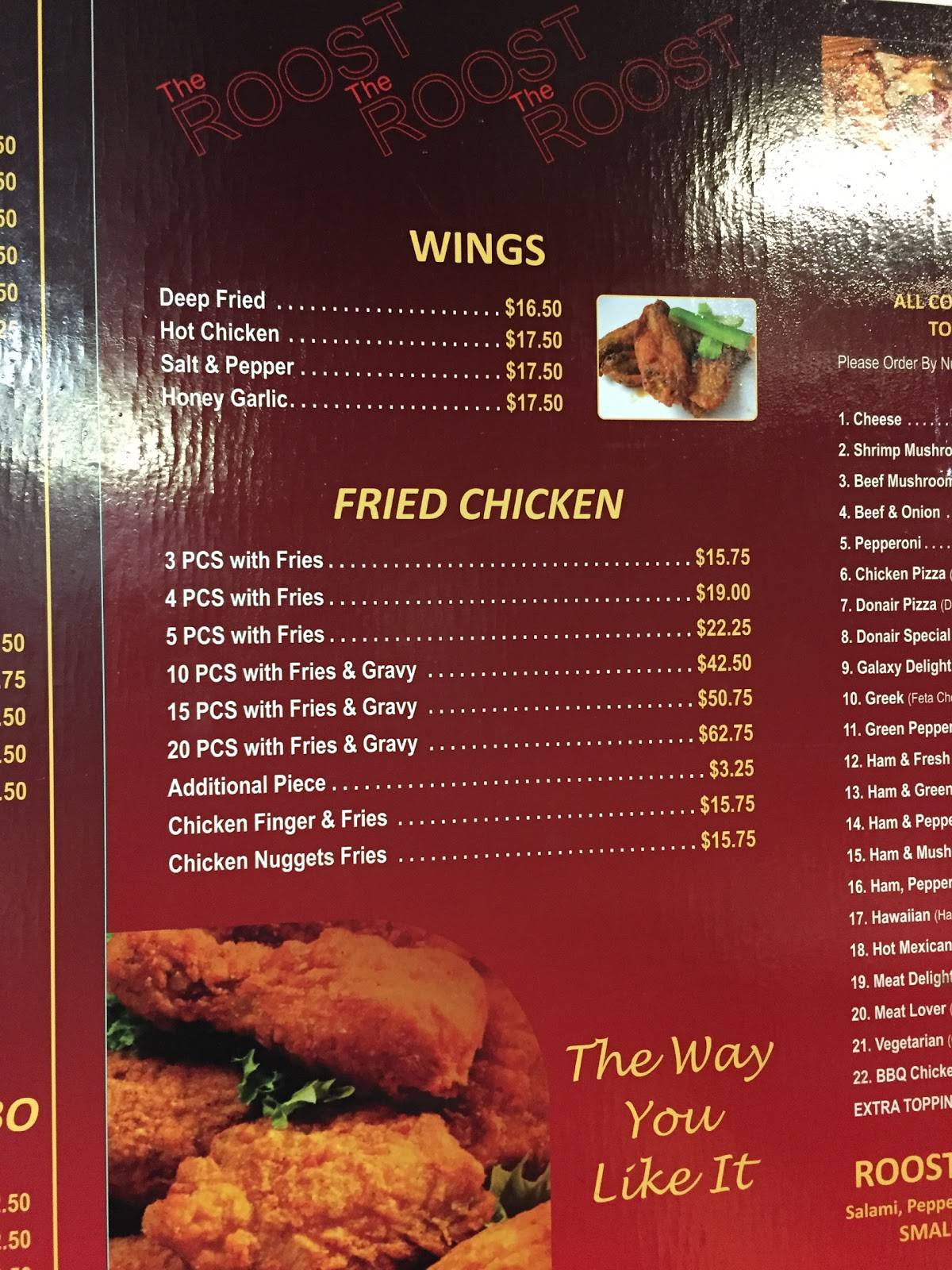 Menu at The Roost Restaurant, Inuvik