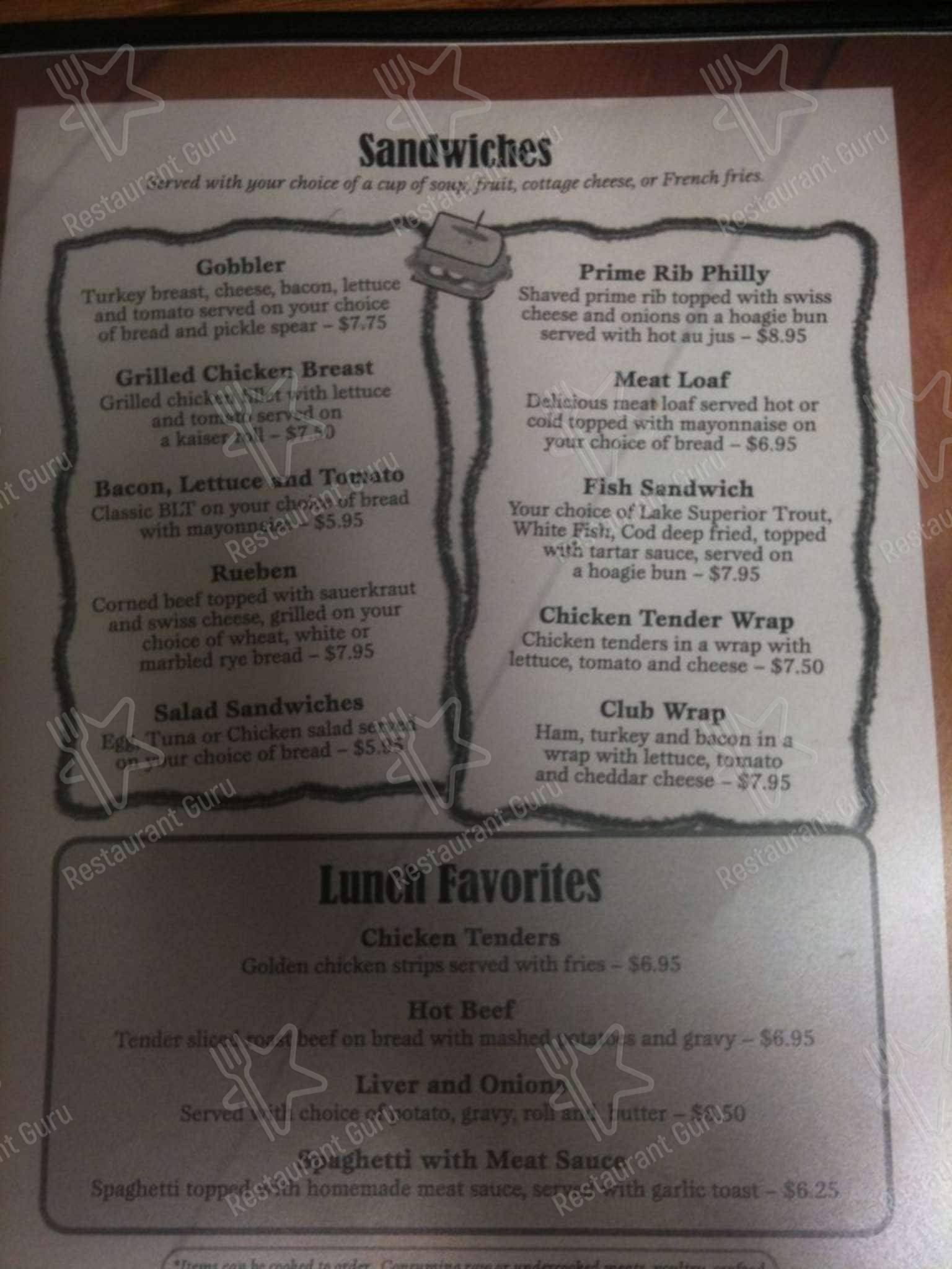 Menu at Baraga Lakeside Inn, Baraga, 900 South US 41