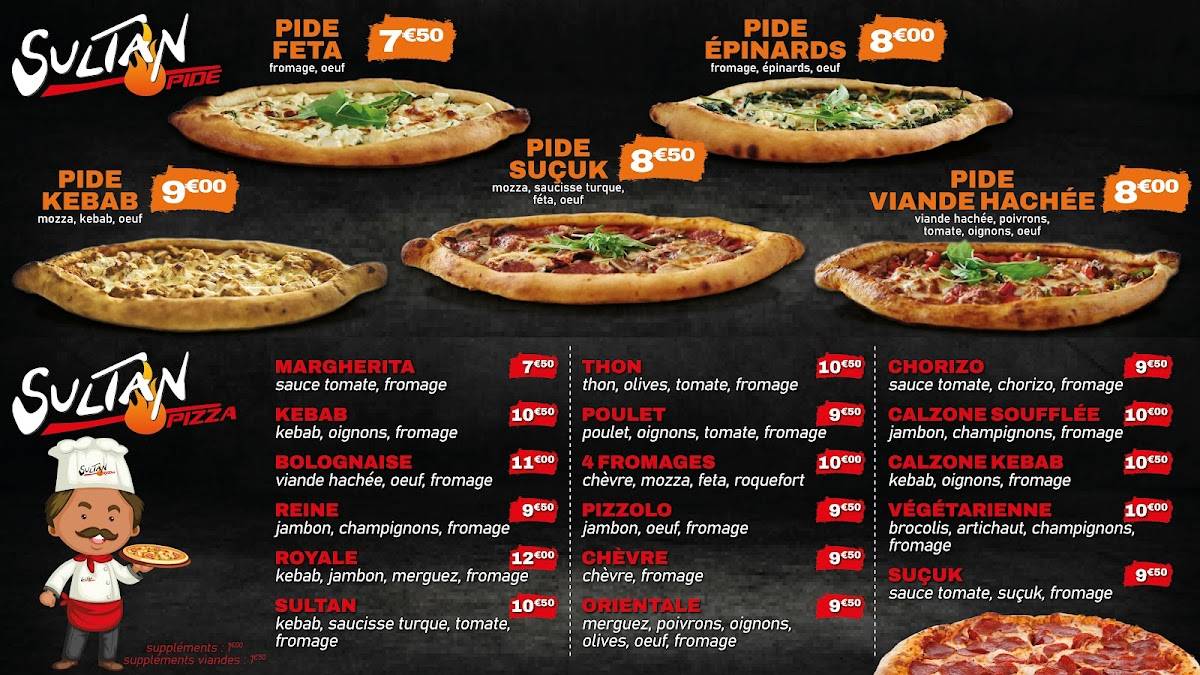 Menu au Le Sultan kebab fast food, Seloncourt