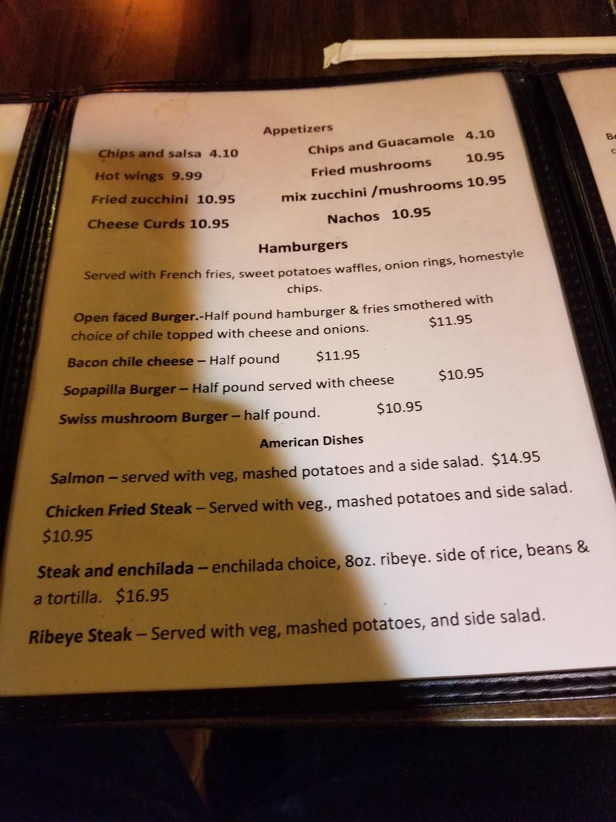 Menu at Mante's Chow Cart SouthSide restaurant, Taos