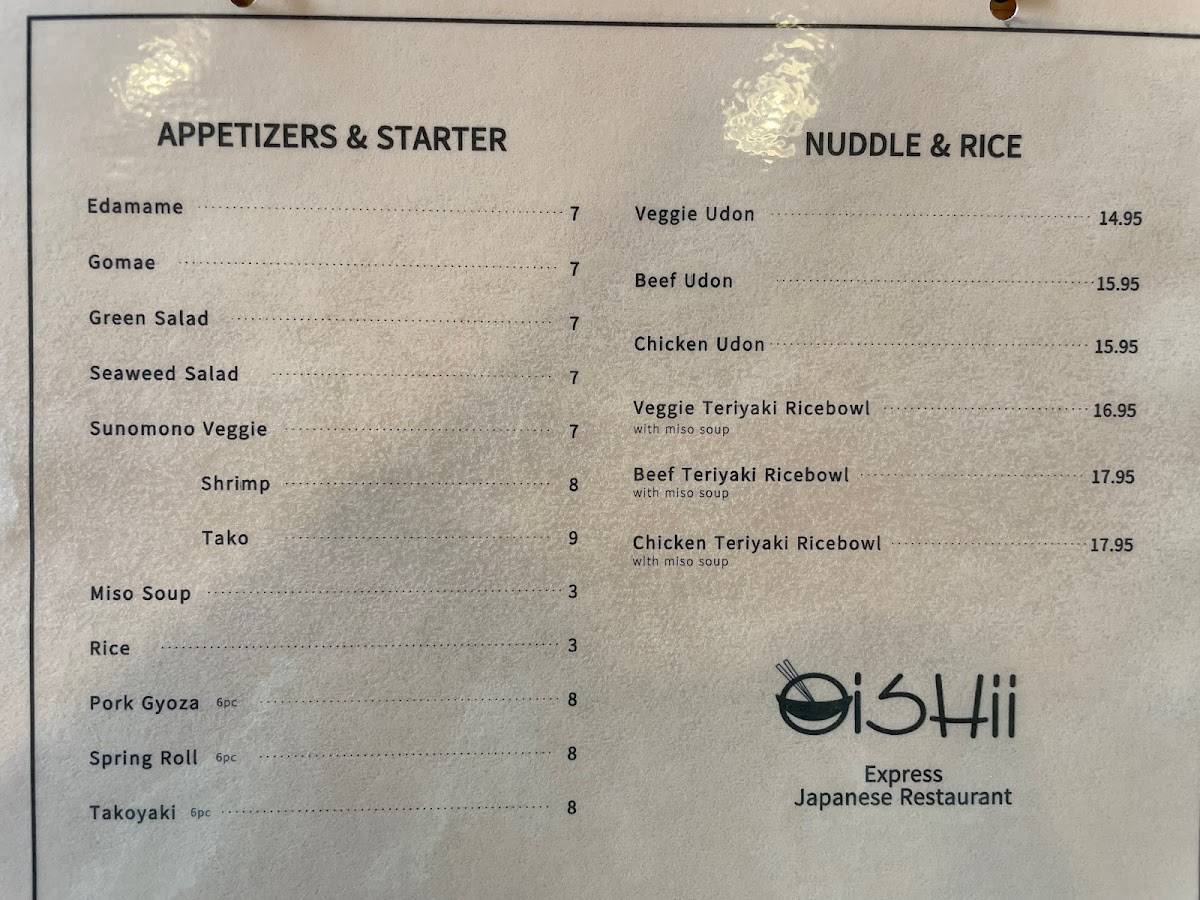 Menu at Oishii Express Japanese Restaurant, Salmon Arm