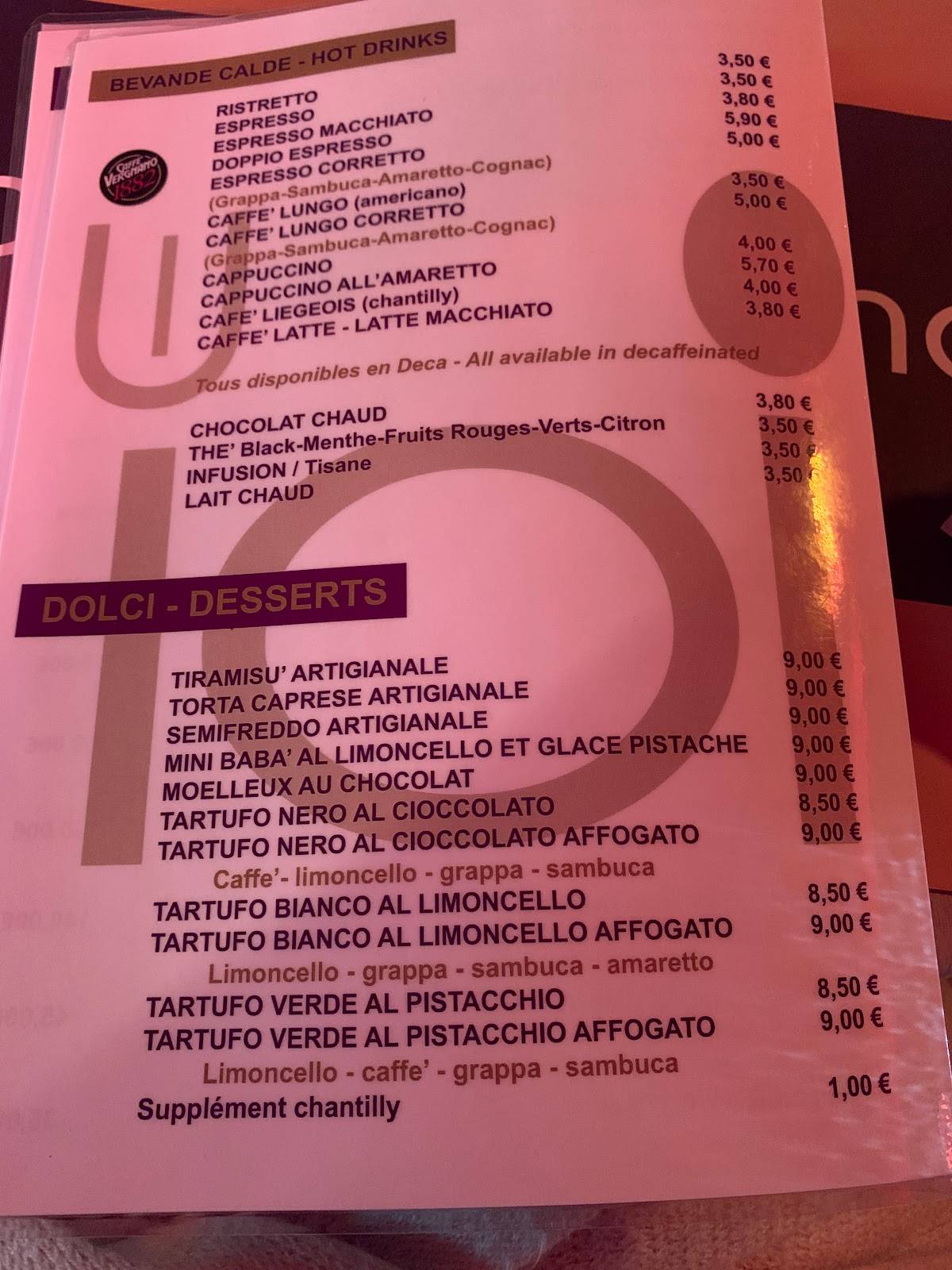 Menu au Pasta Divina, Bruxelles