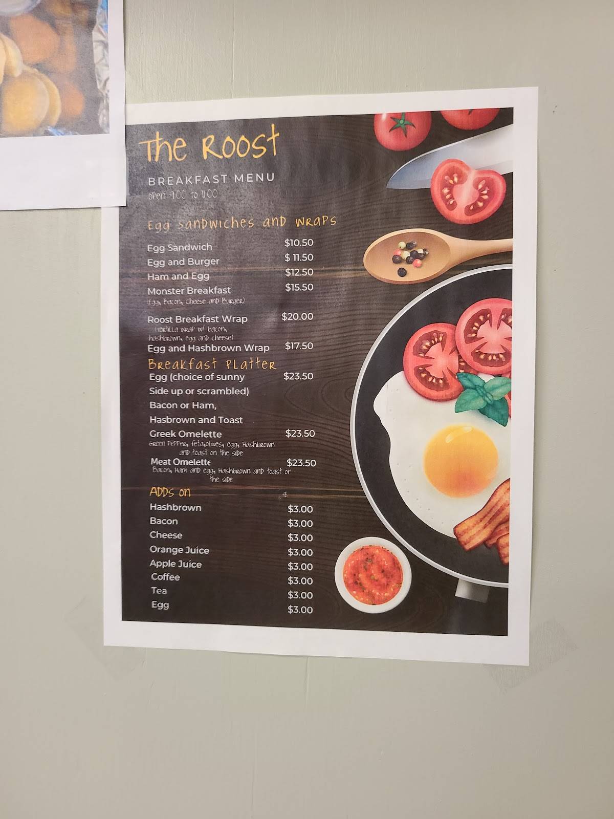 Menu at The Roost Restaurant, Inuvik