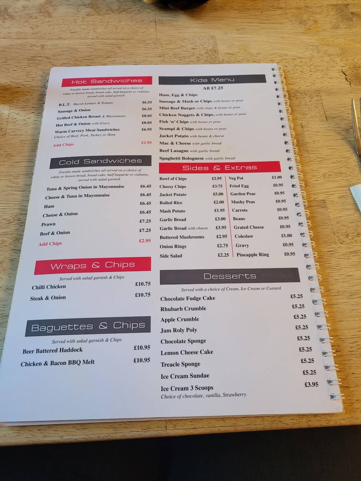 Menu at The Cobbler restaurant, Pontefract