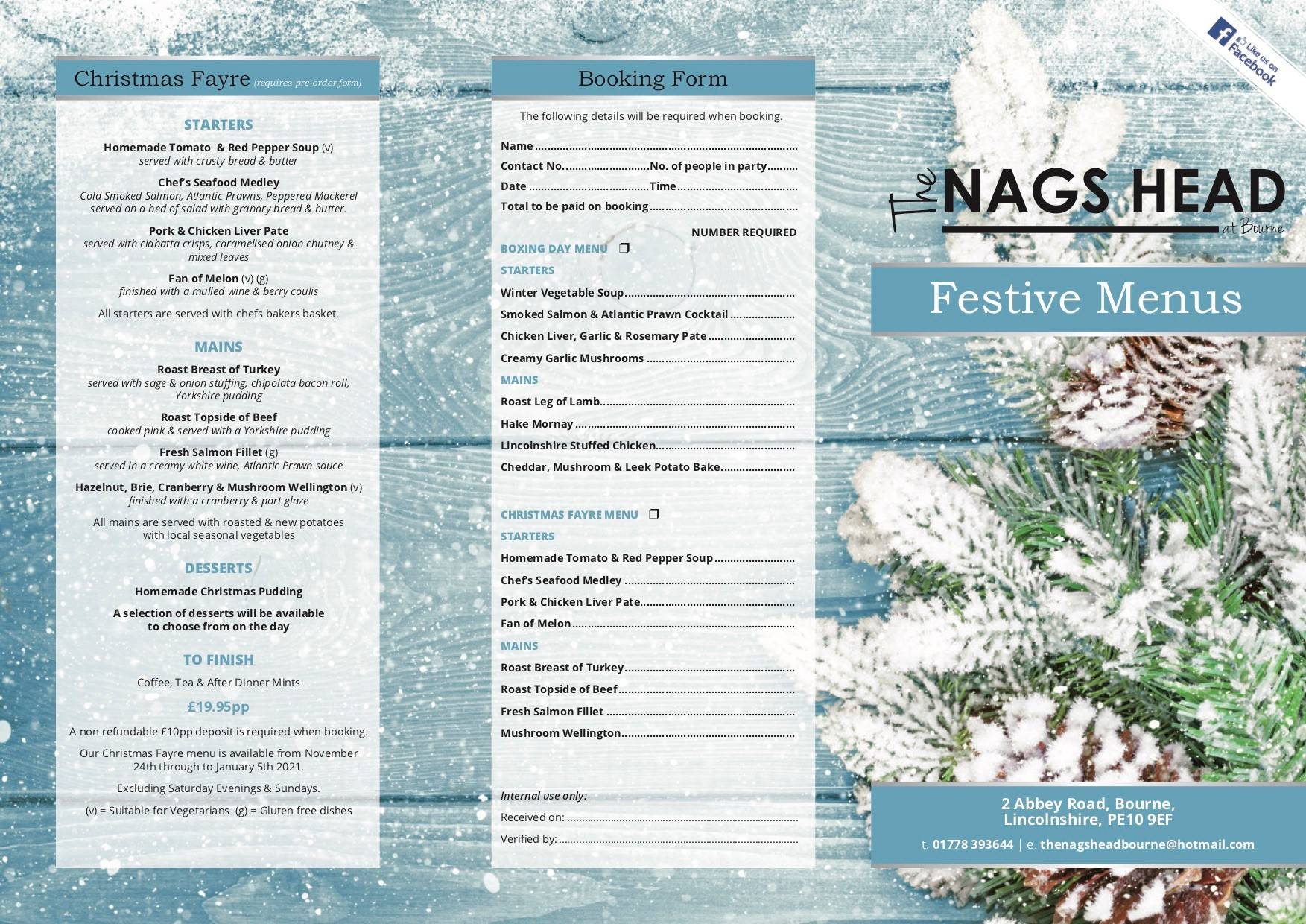 Menu at The Nags Head pub & bar, Bourne