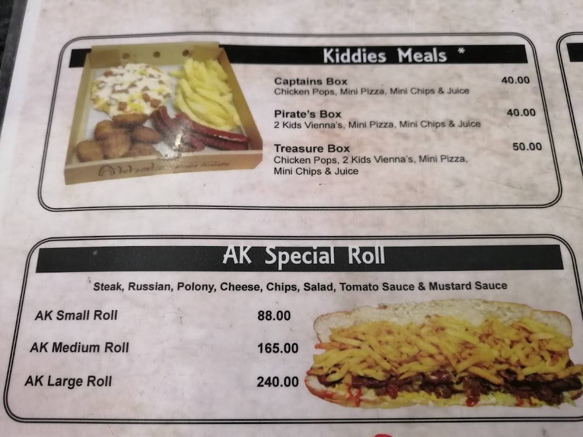 Menu at Akhalz Kelvin (Akhalwayas) restaurant, Johannesburg