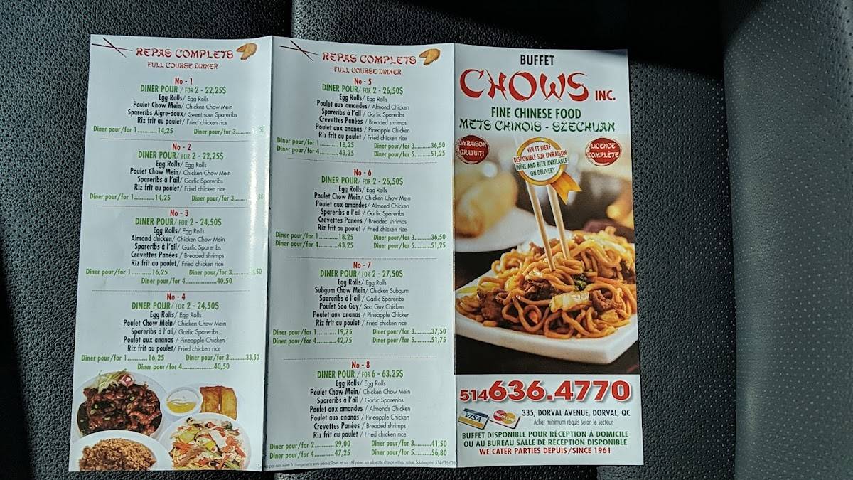 Menu at Chow's Restaurant, Dorval