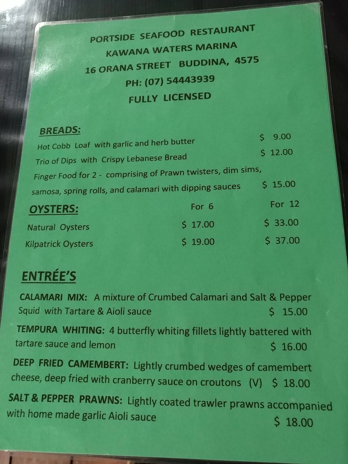 Menu at Portside Seafood Restaurant, Buddina