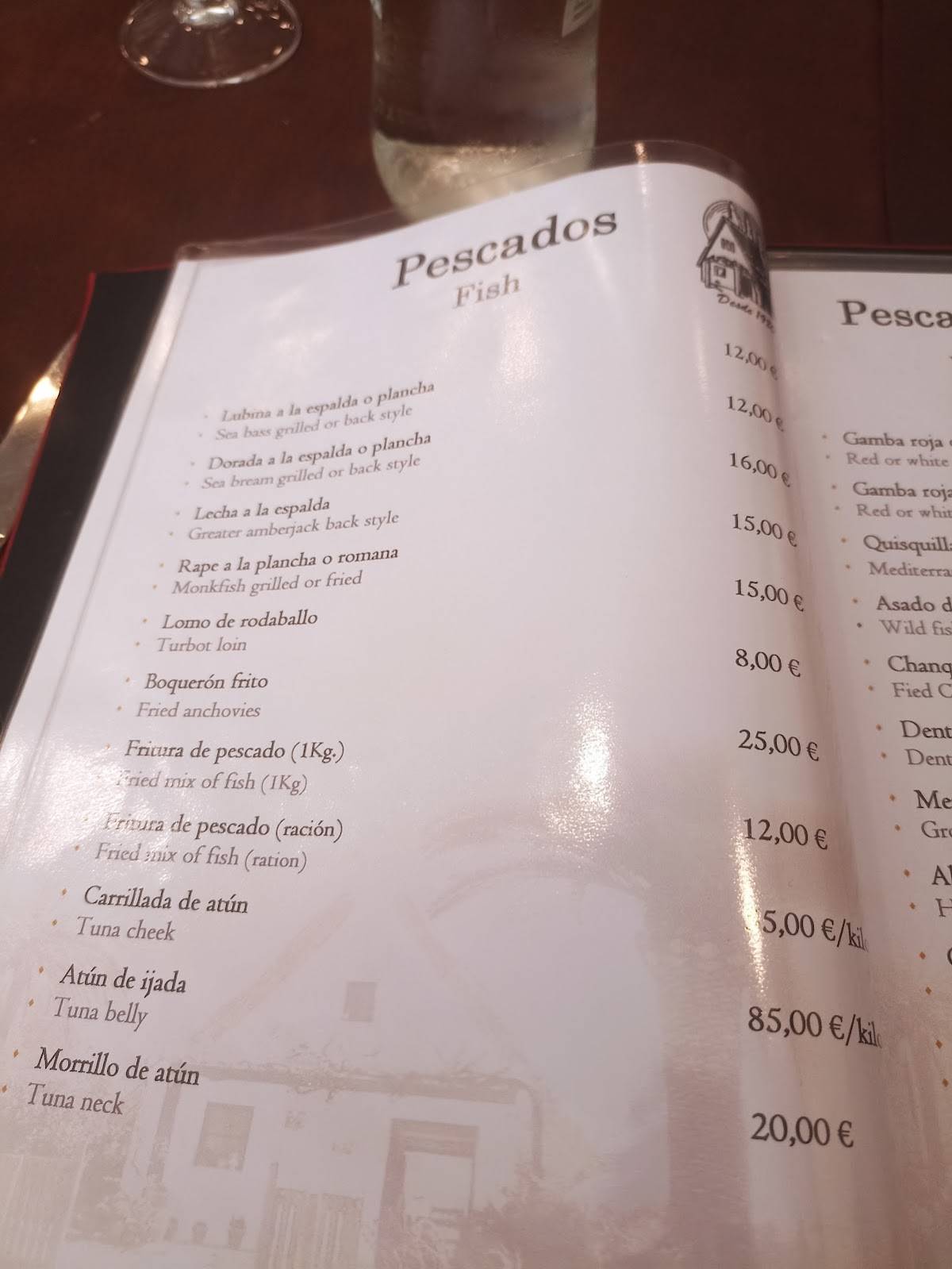Carta de Restaurante la Barraca, Puerto de Mazarrón