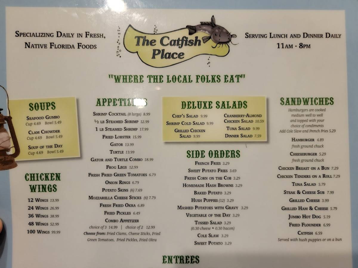 Menu at The Catfish Place restaurant, Saint Cloud