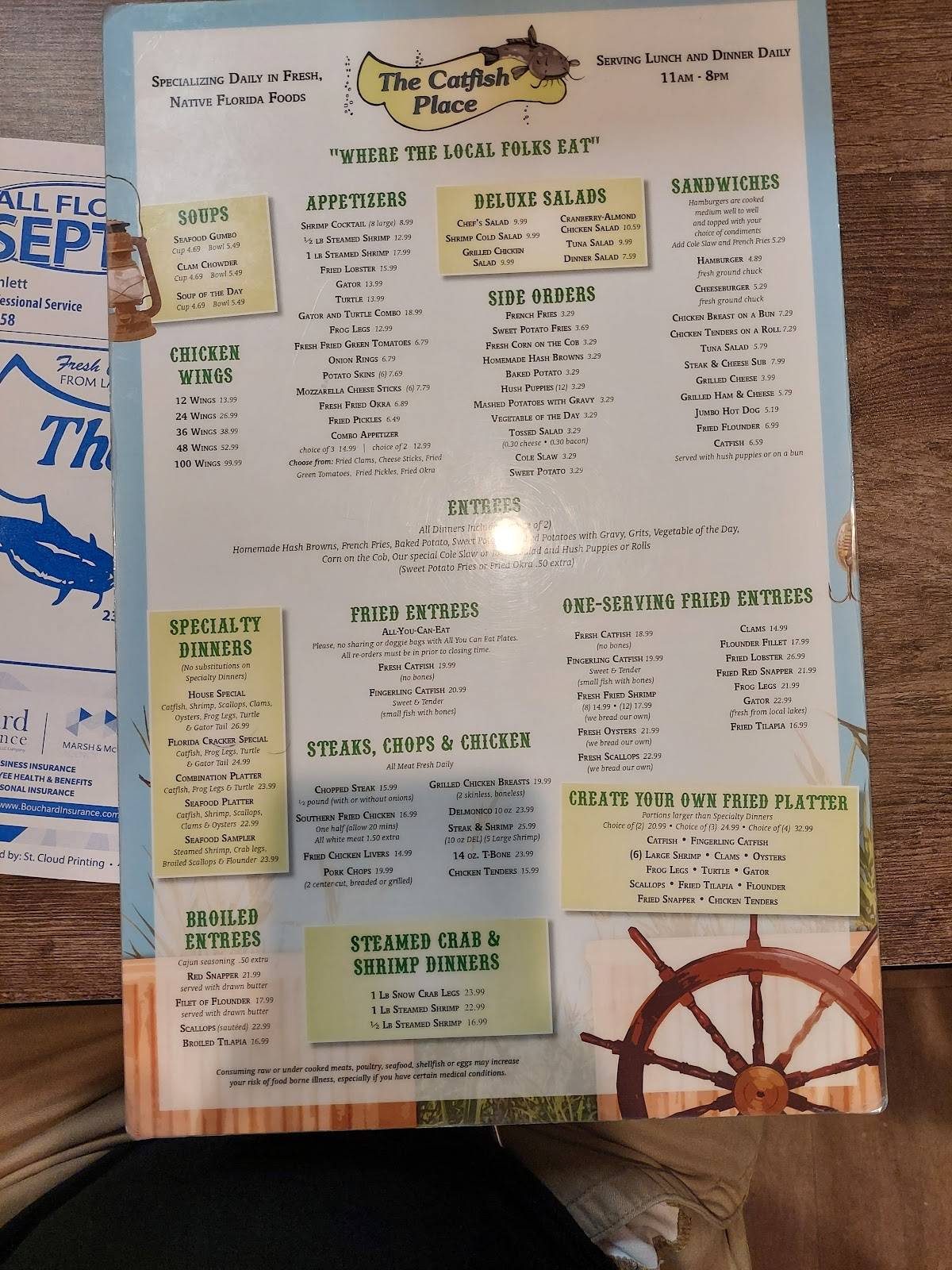 Menu at The Catfish Place restaurant, Saint Cloud