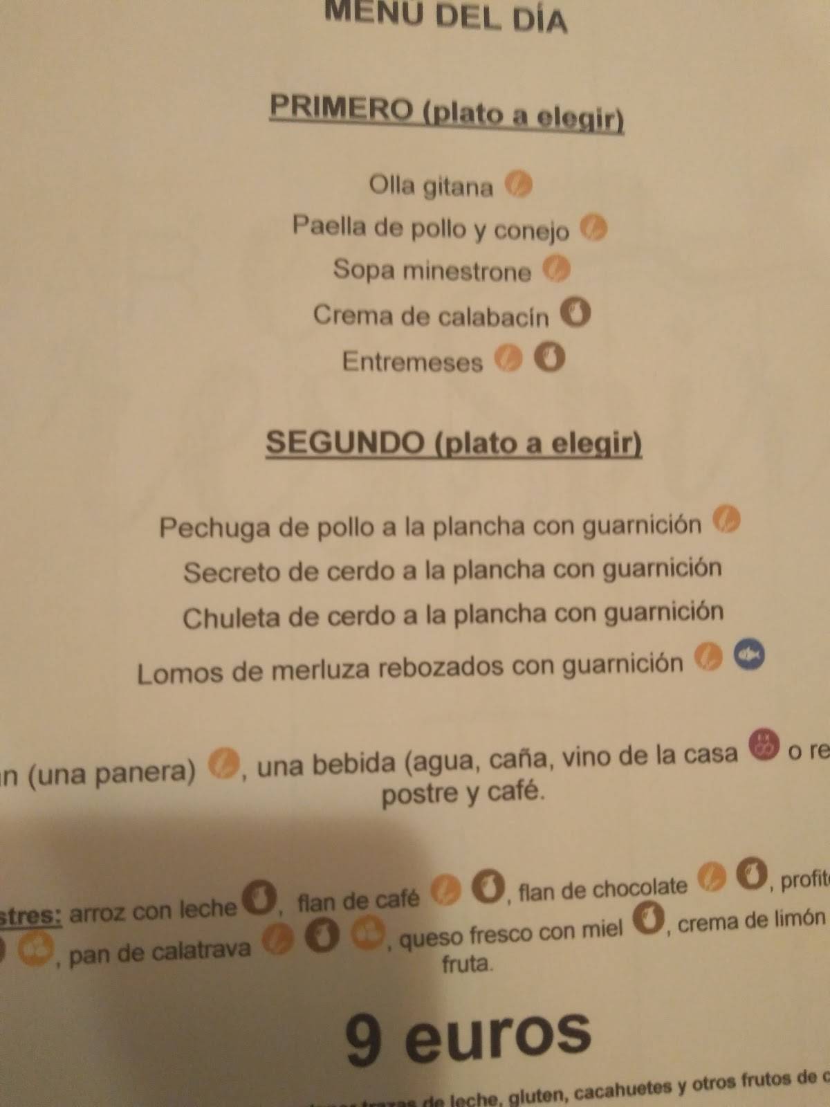 Carta de Bar El Resspiro, Rojales