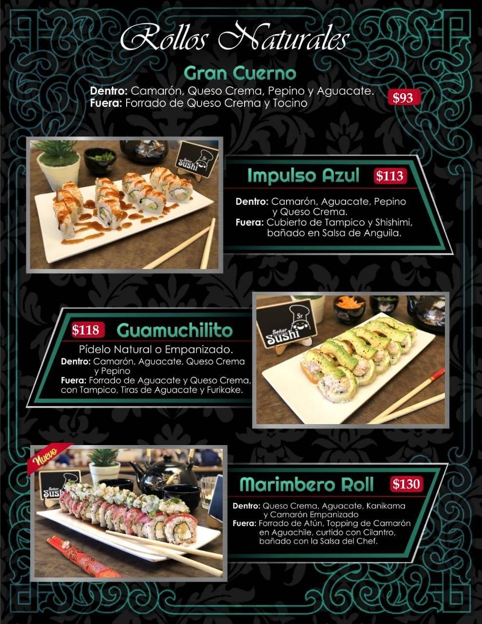 Carta del restaurante Señor Sushi, Guamúchil