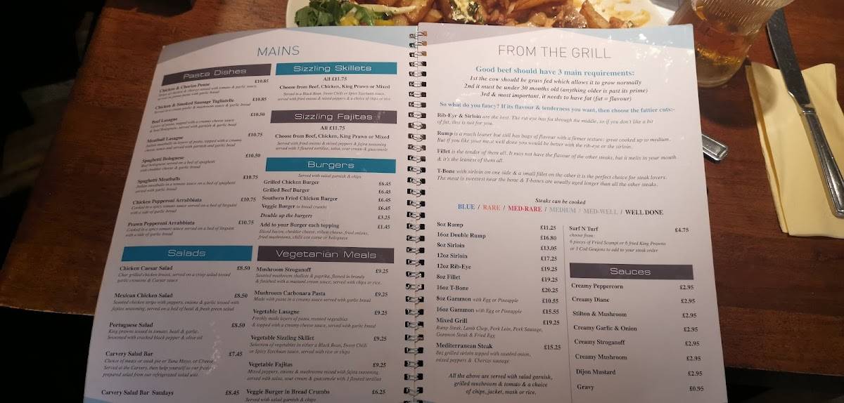 Menu at The Cobbler restaurant, Pontefract
