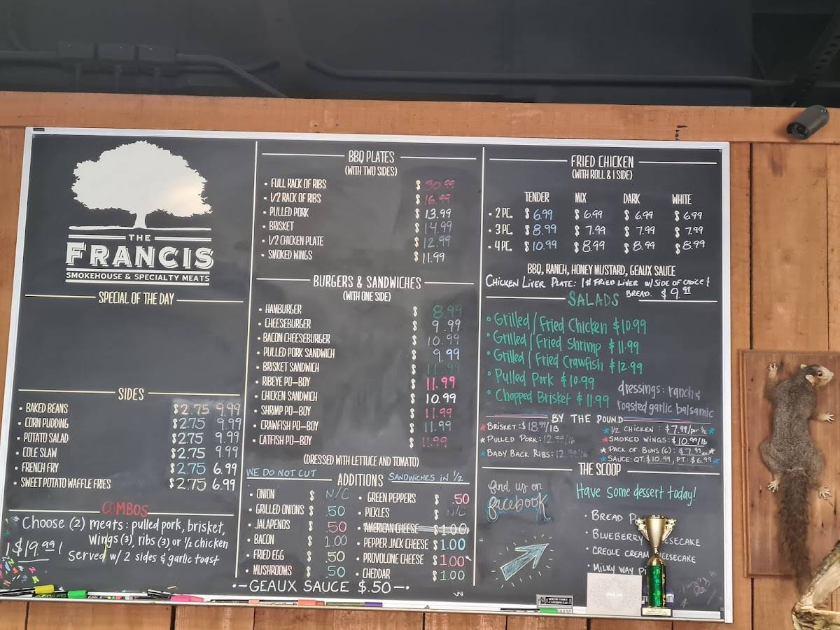 Carta de barbacoa The Francis Smokehouse & Specialty Meats, St ...