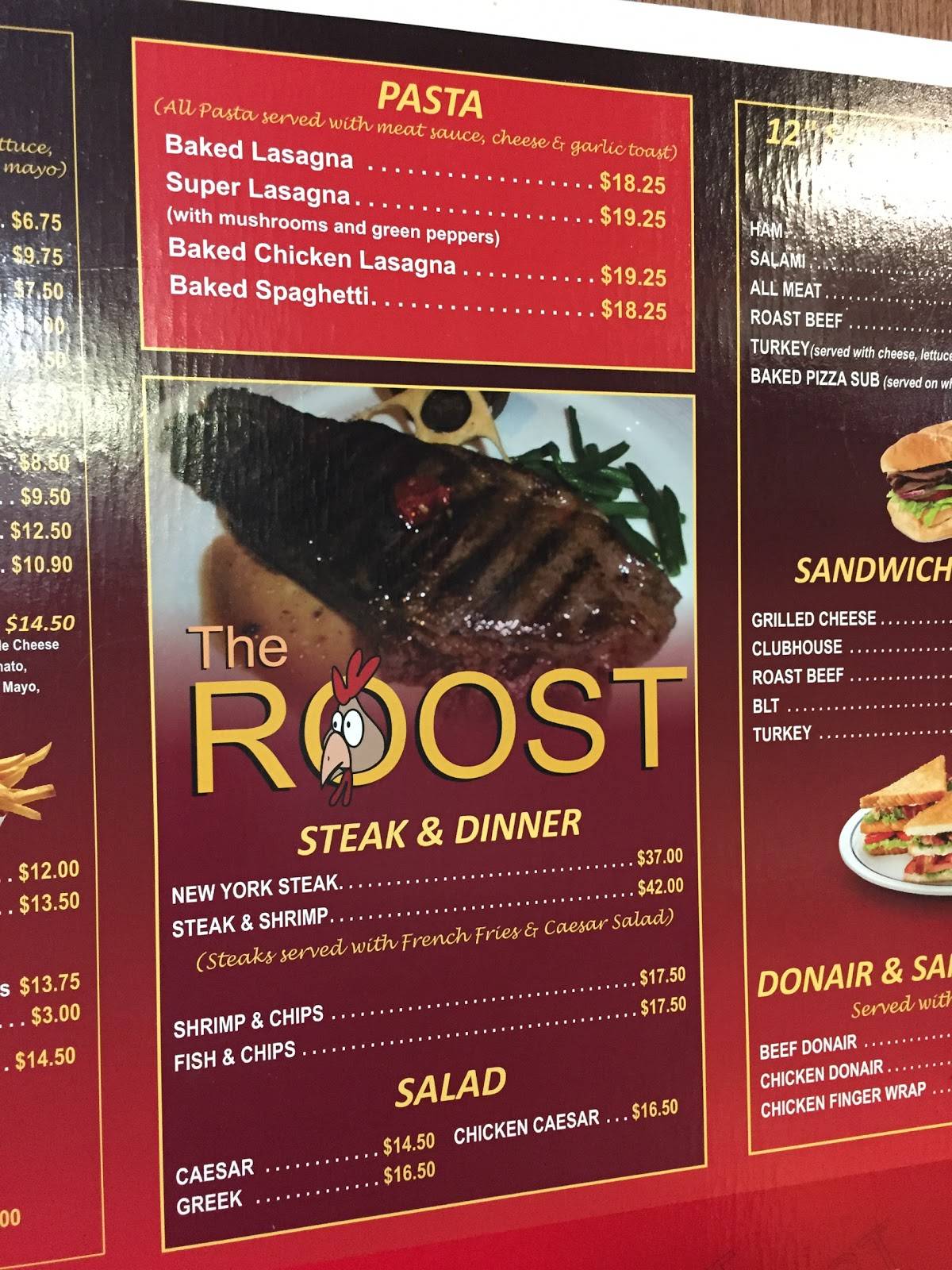 Menu at The Roost Restaurant, Inuvik