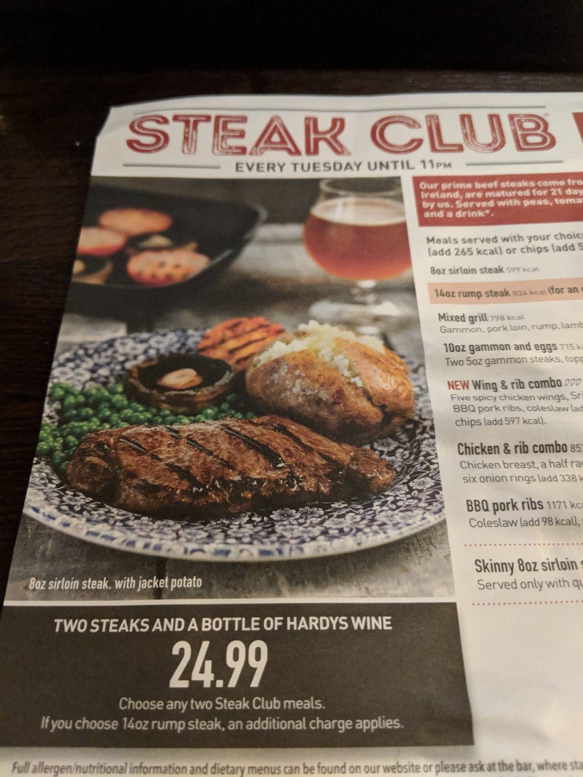 Menu at The Velvet Coaster - JD Wetherspoon pub & bar, Blackpool