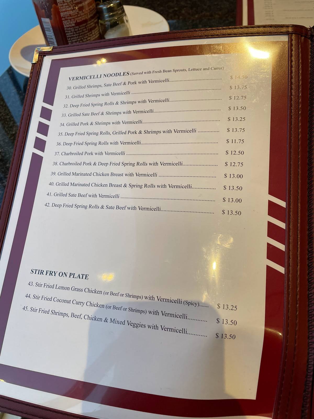 Menu at Thuy Tien Restaurant, Medicine Hat