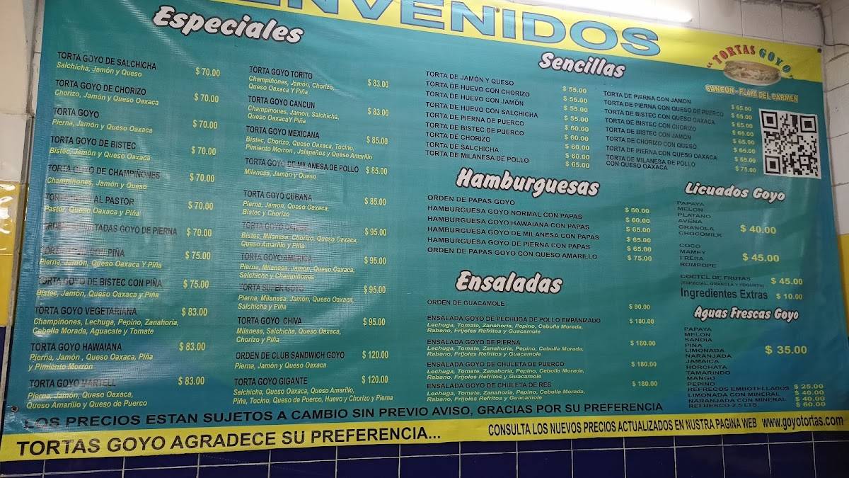 Carta del restaurante Tortas Goyo, Cancún, Av. 137 Mza. 96 Lote17