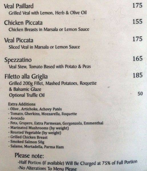 Menu at Tortellino d'Oro restaurant, Johannesburg, Oaklands Shopping Centre