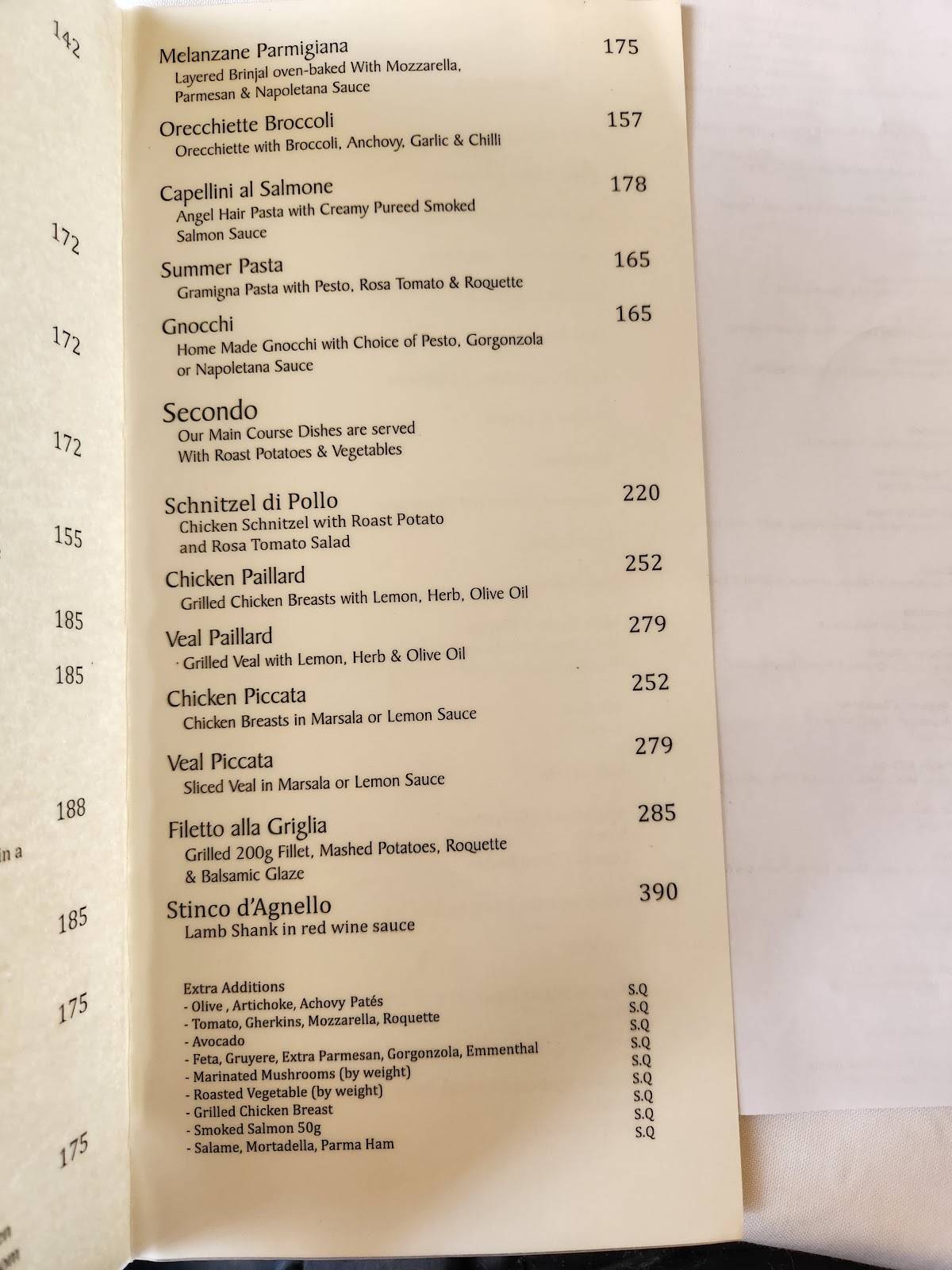 Menu at Tortellino d'Oro restaurant, Johannesburg, Oaklands Shopping Centre