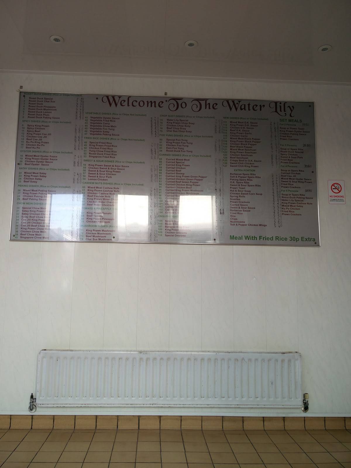 Menu at Water Lily Takeaway fast food, Barrow-in-Furness, 43 Cavendish St