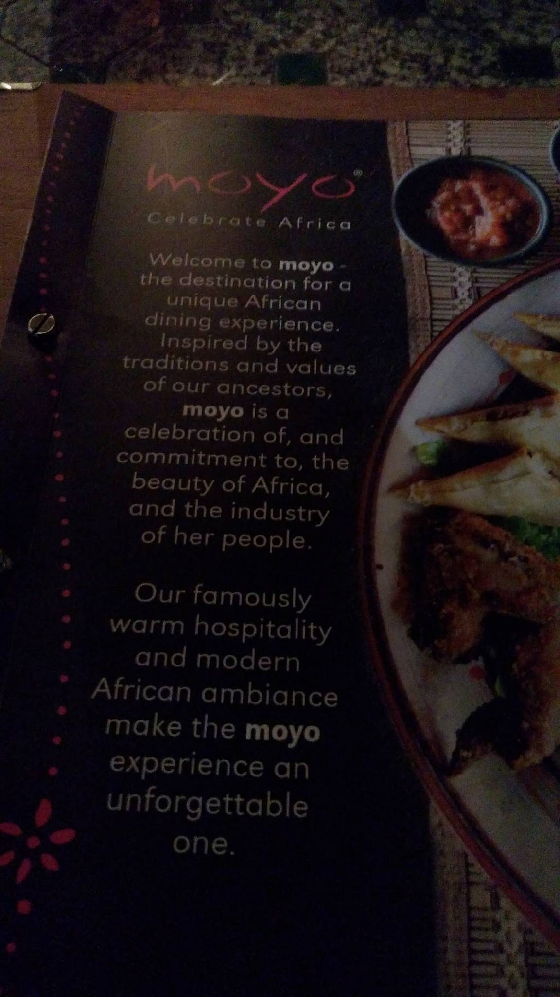 Menu at moyo Zoo Lake restaurant, Randburg