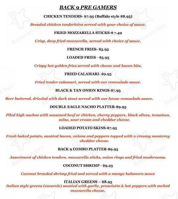 Menu at The Back Nine Restaurant & Sports Bar, Rome