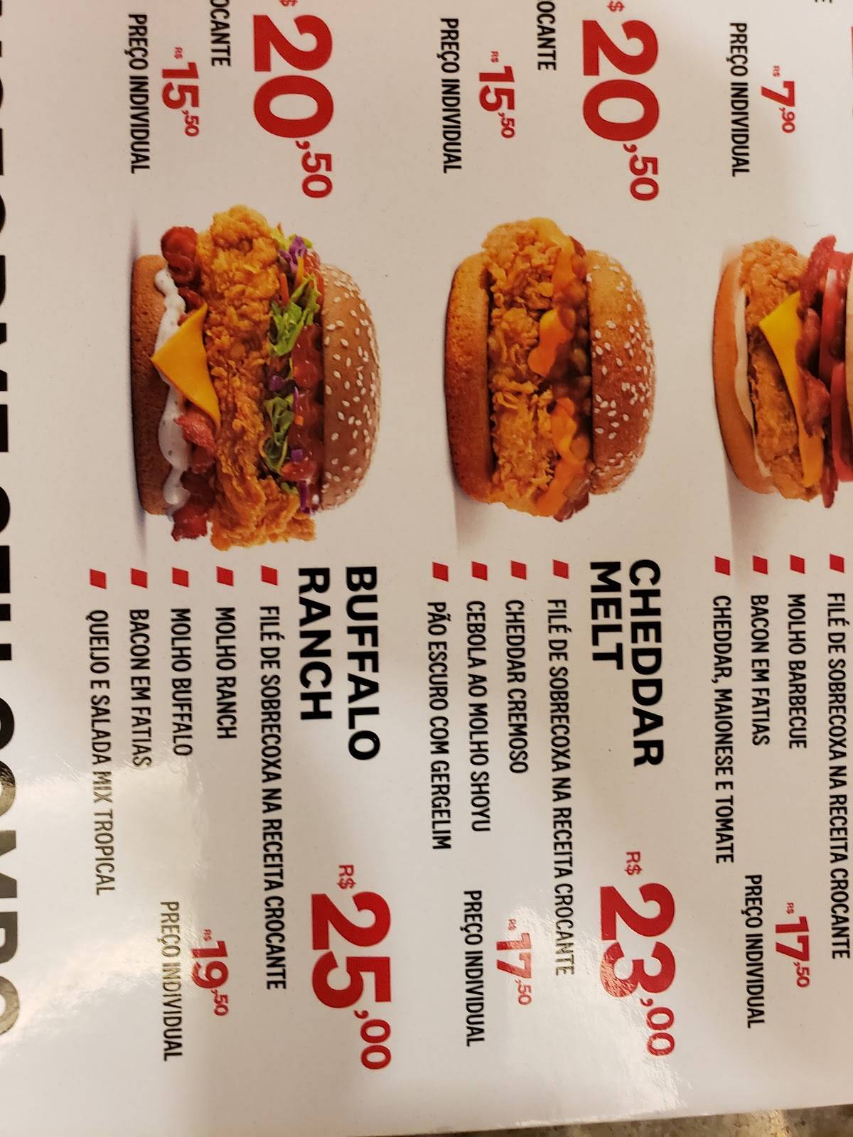 Menu em KFC restaurante, Brasília, 714