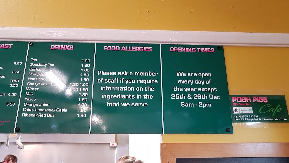 Menu at Posh Pigs Café Ltd. cafe, Beccles