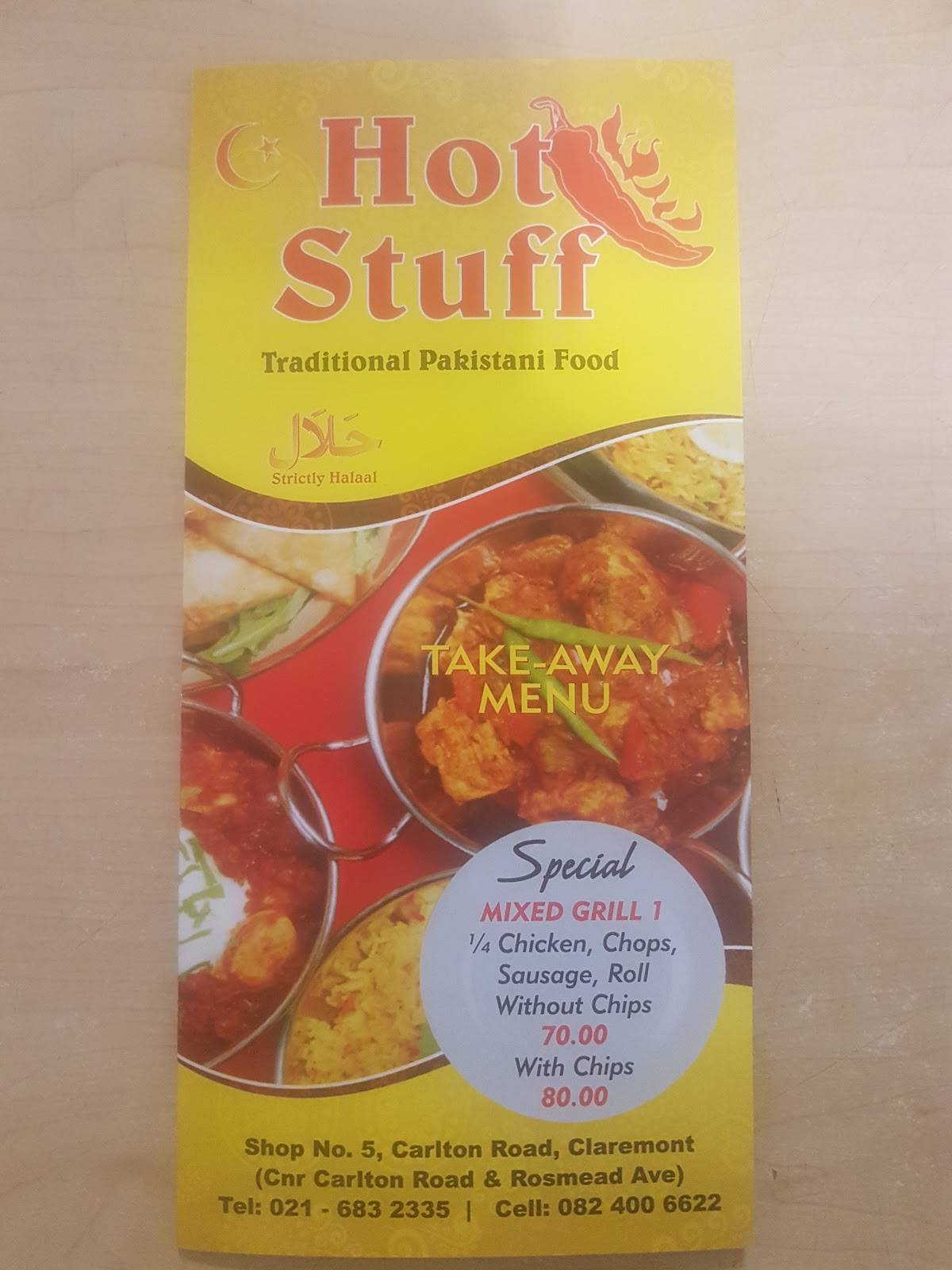 Menu at Hot Stuff restaurant, Cape Town, Carlton Rd