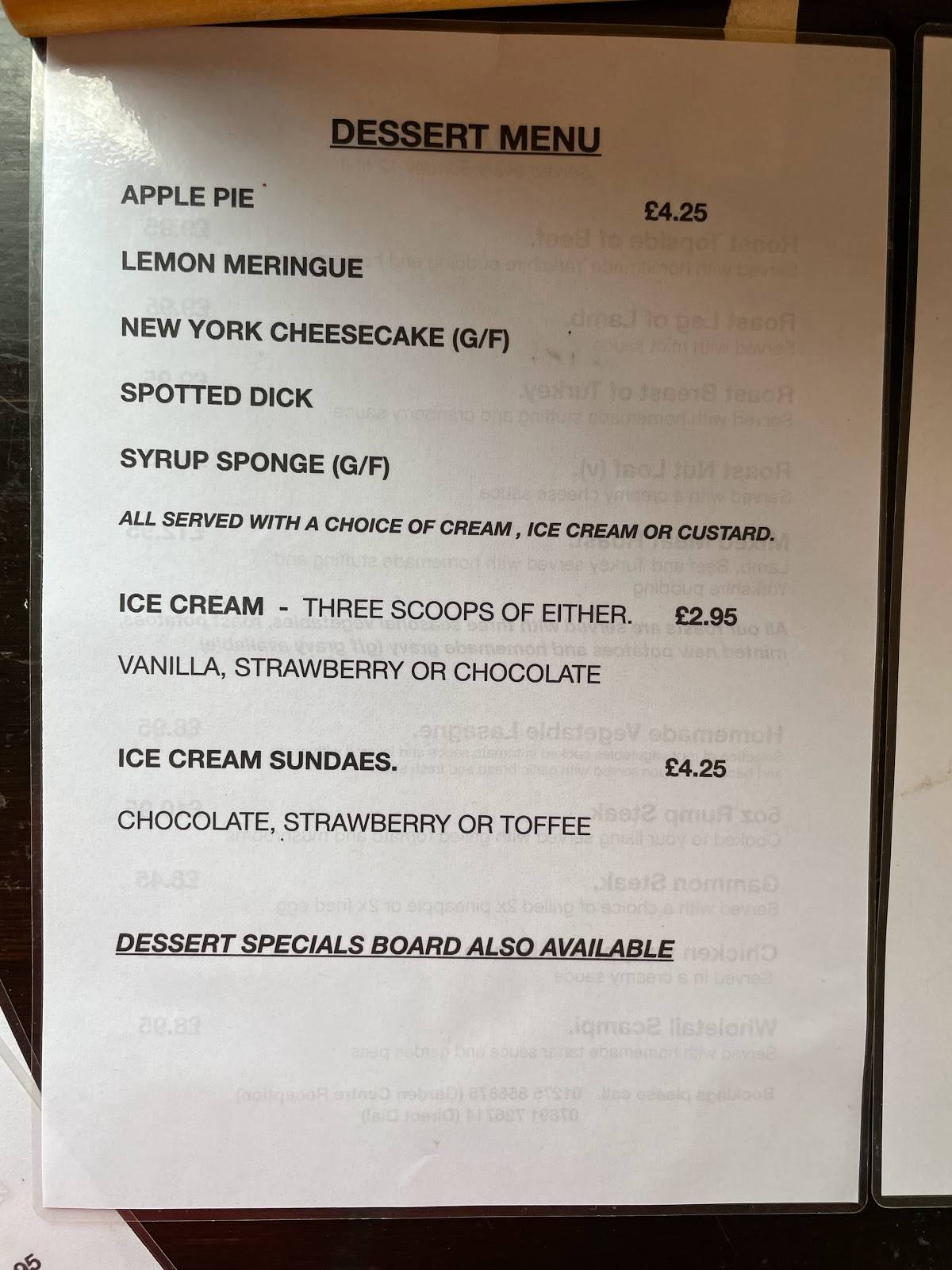 Menu at Carriages cafe, Clevedon