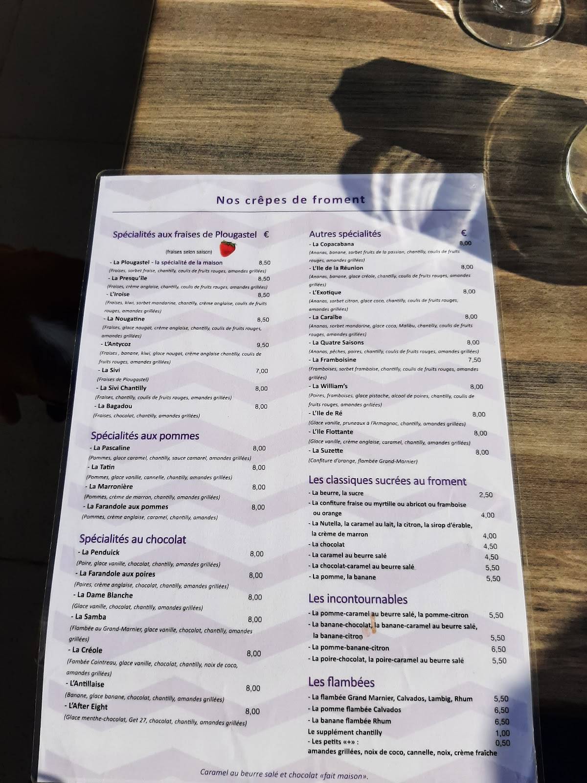 Menu au Crêperie An Ty Coz Pointe de l'Armorique restaurant, Plougastel ...