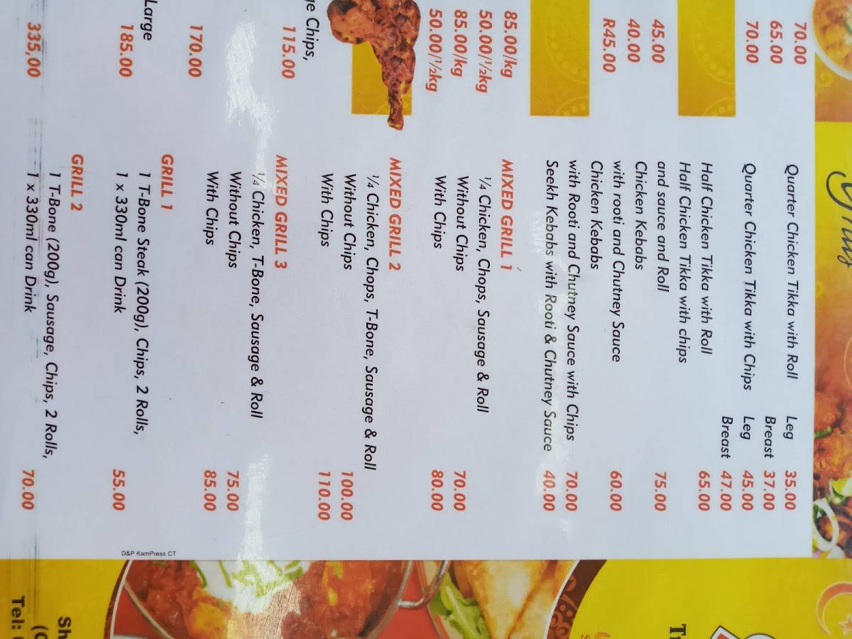 Menu at Hot Stuff restaurant, Cape Town, Carlton Rd