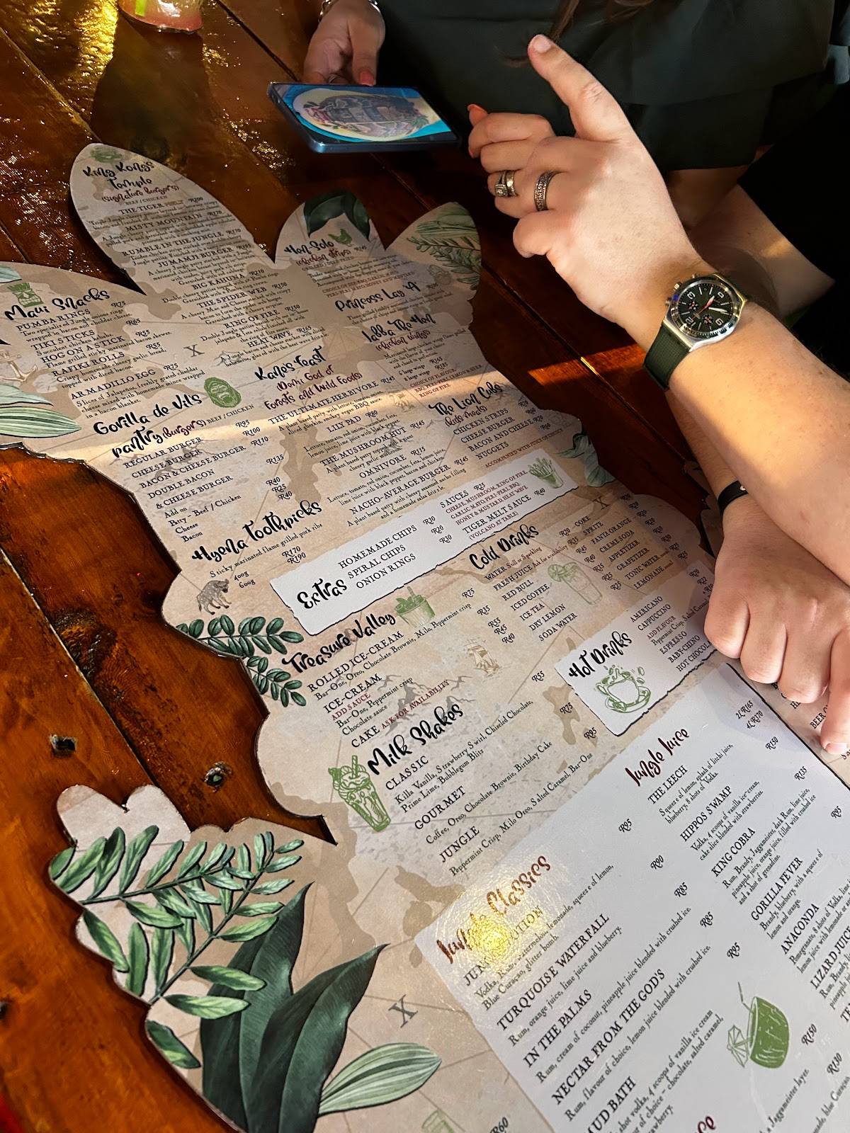 Menu at Jungle restaurant, Johannesburg