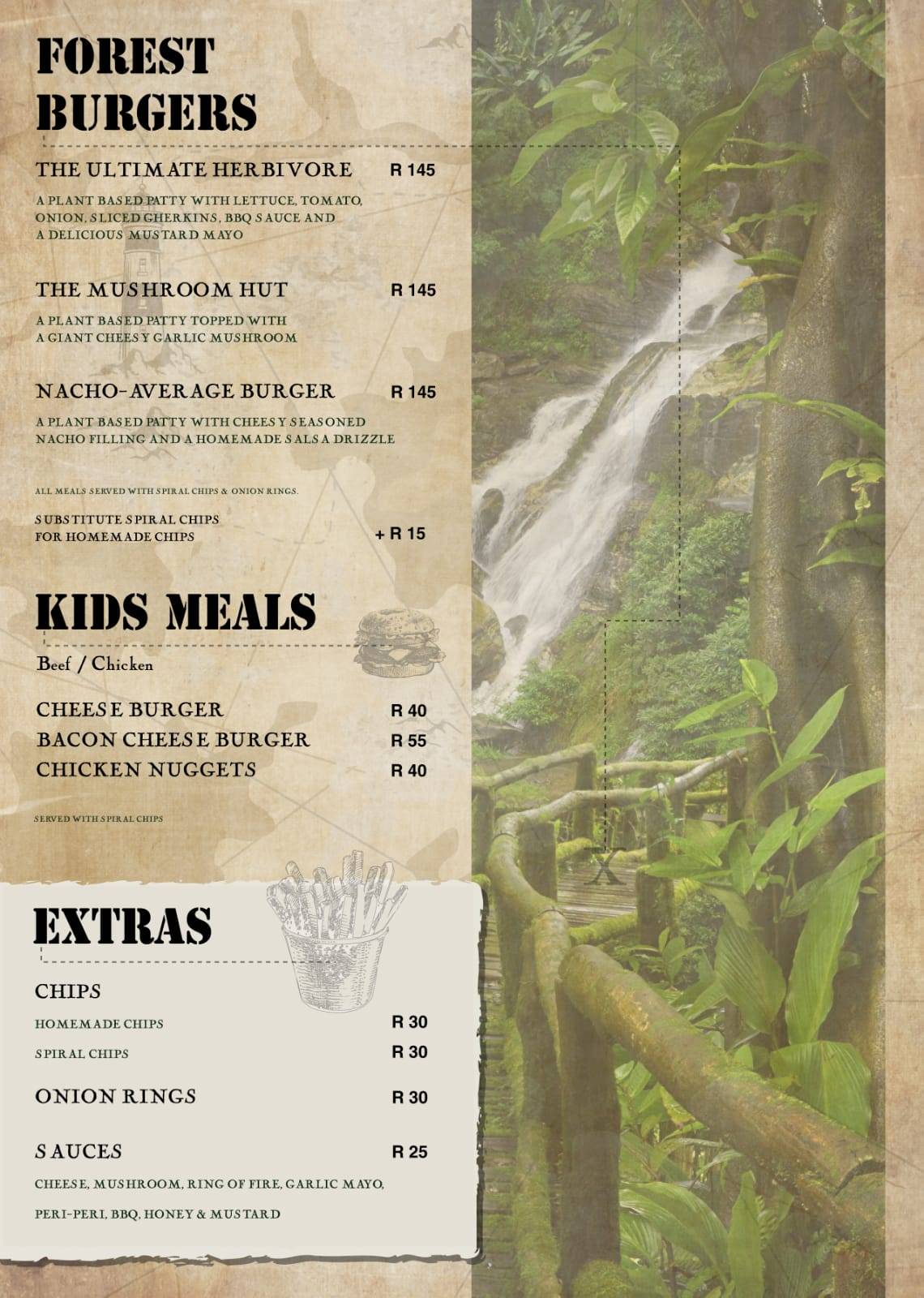 Menu at Jungle restaurant, Johannesburg