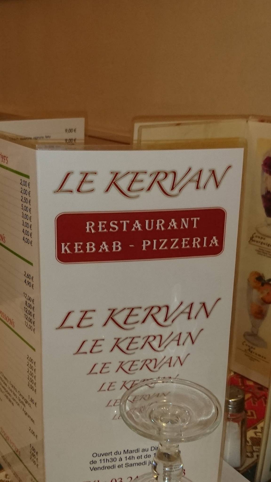 Menu au Le Kervan restaurant, Rethel