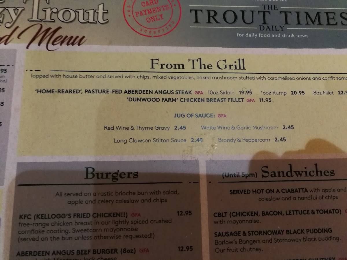 Menu at The Lazy Trout pub & bar, Leek