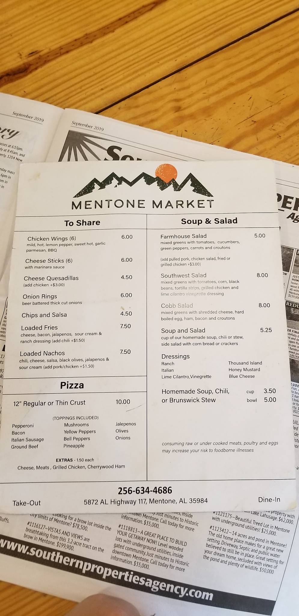 Menu at Mentone Market restaurant, Mentone