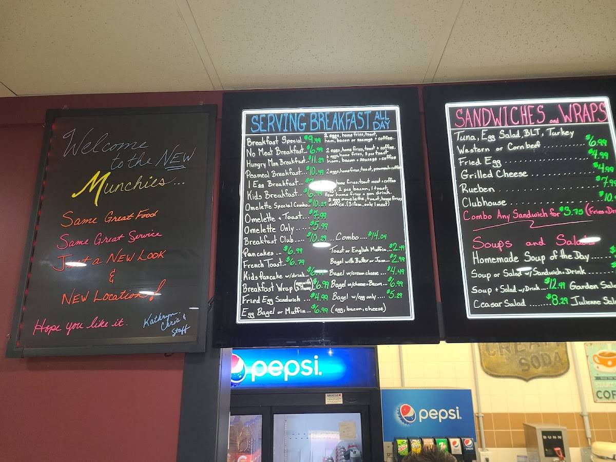 Menu at Munchies restaurant, Petrolia