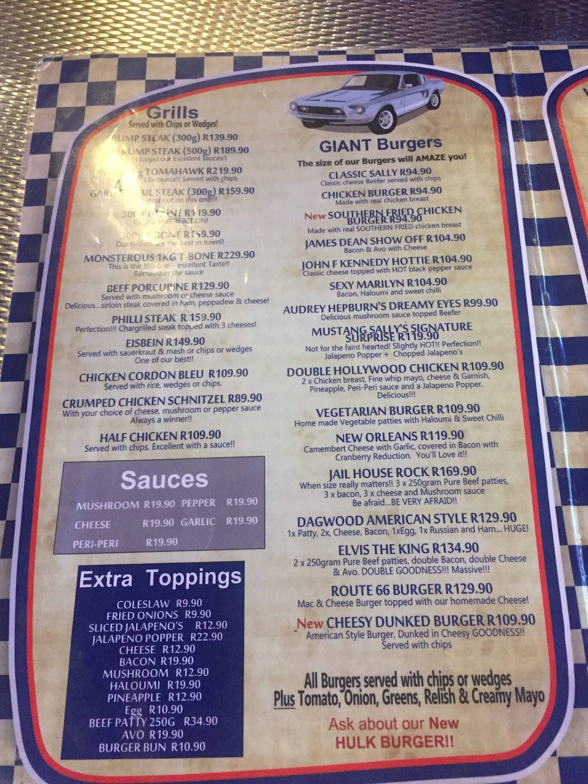 Menu at Mustang Sally's Pub & Diner, Pretoria, Pretorius St