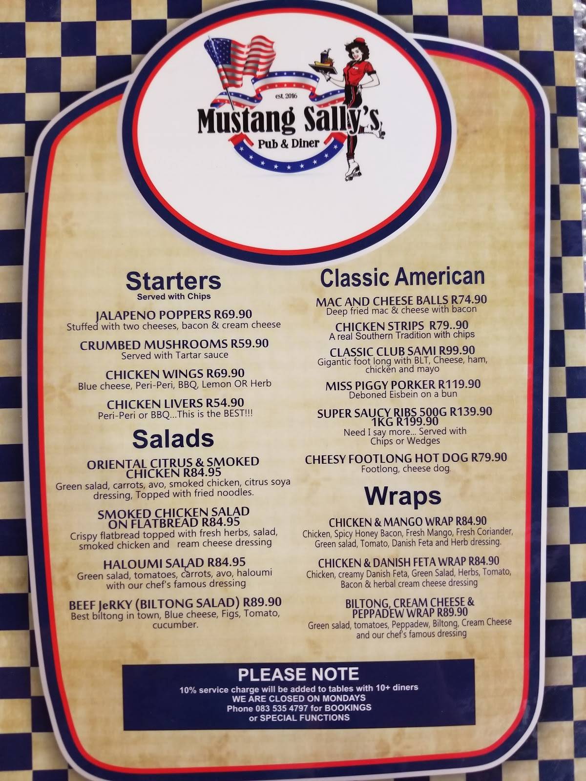 Menu at Mustang Sally's Pub & Diner, Pretoria, Pretorius St
