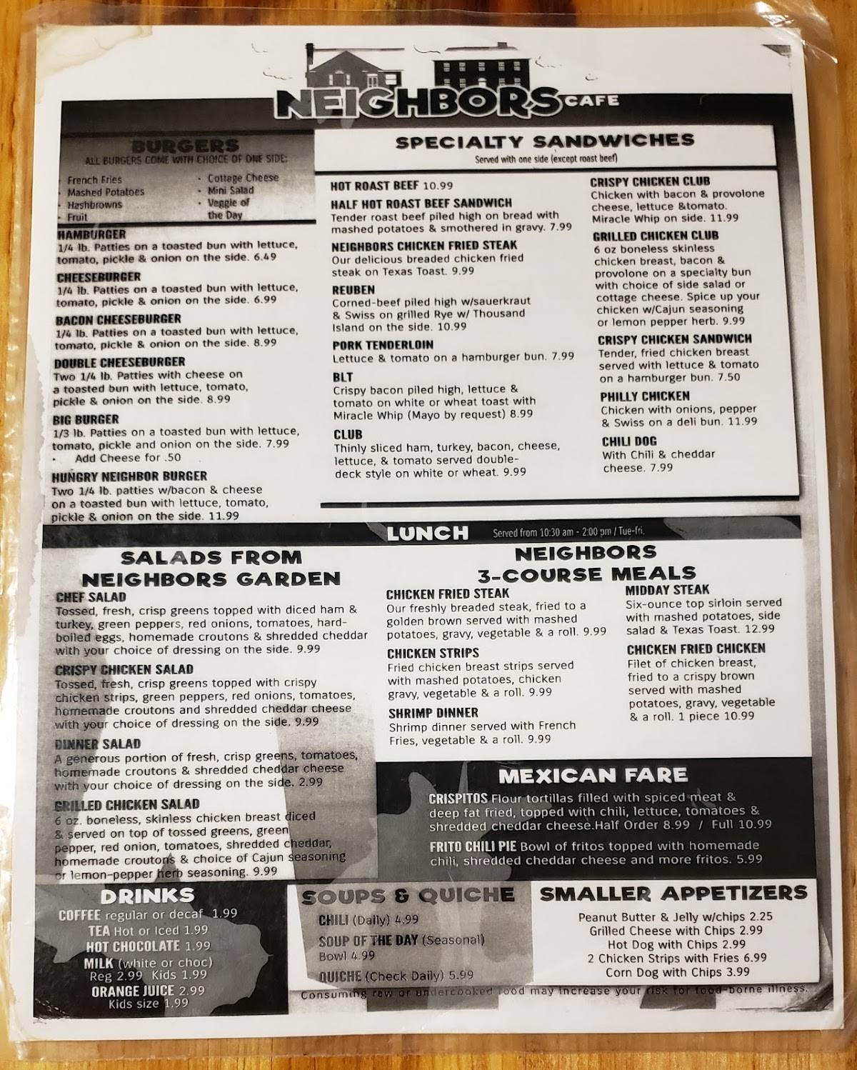 Menu at Neighbors Café restaurant, McPherson