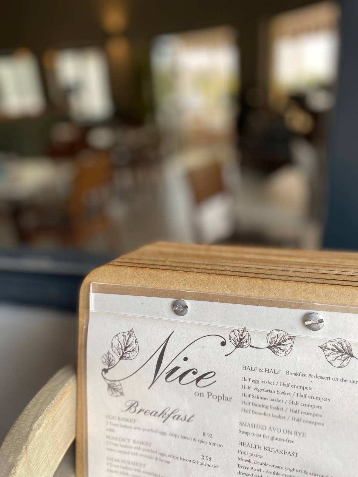 Menu at Nice on Poplar restaurant, Johannesburg