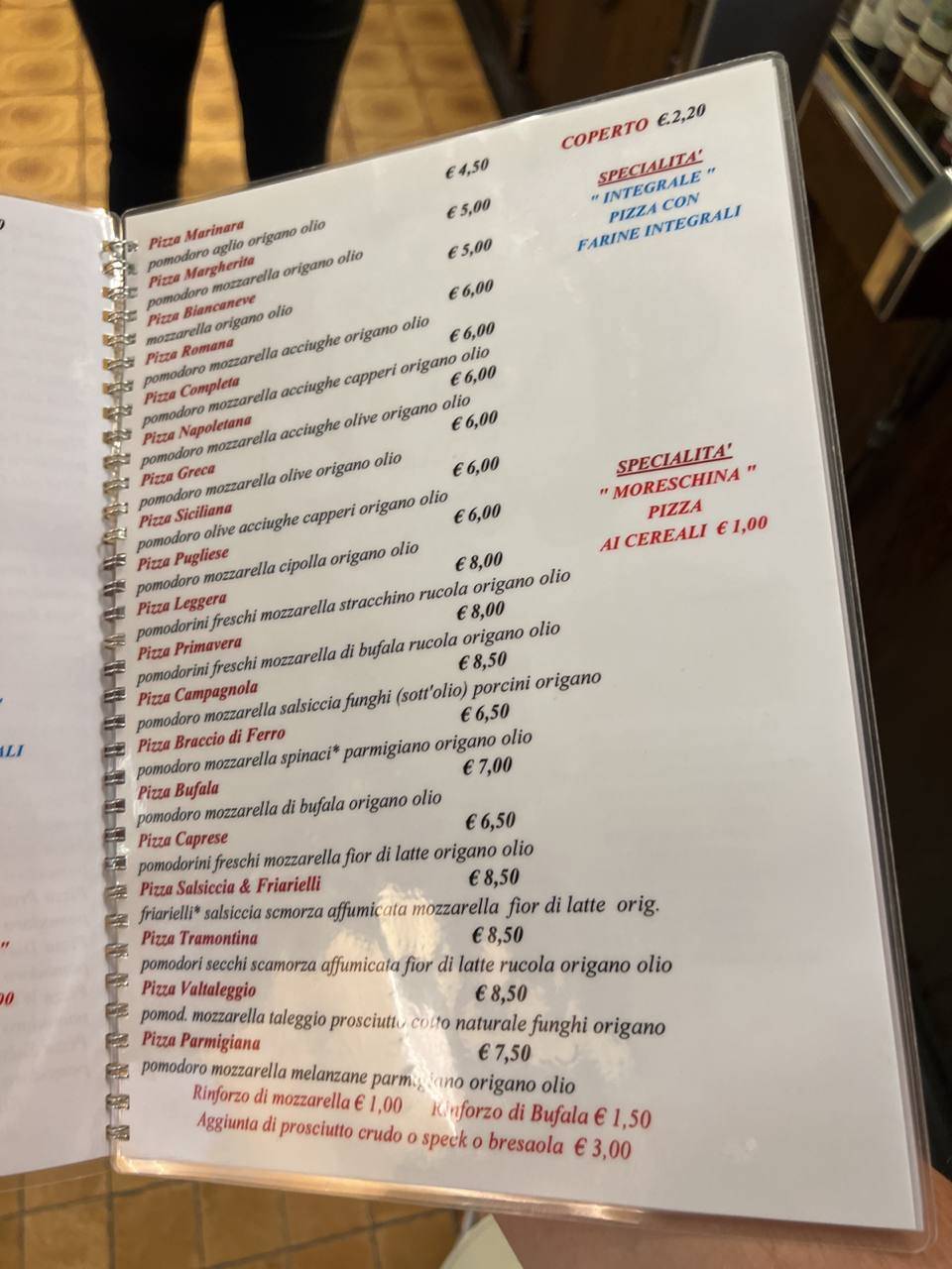 Menu da Al Faro pizzeria, Ivrea